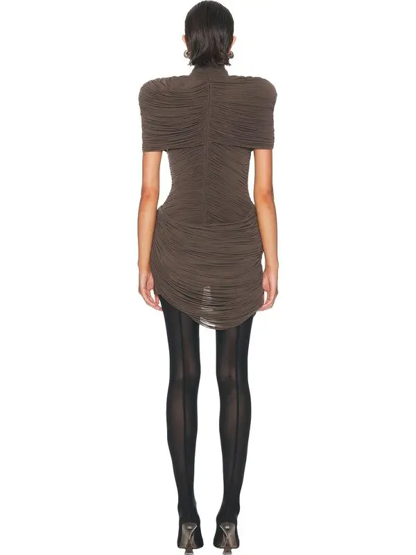 Magda Butrym Ruched Mini Dress With Padded Shoulders - Brown