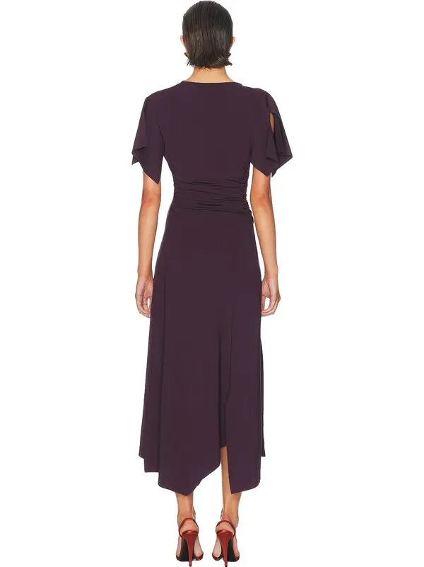Victoria Beckham Cap Sleeve Asymmetrical Hem Dress - Black Currant