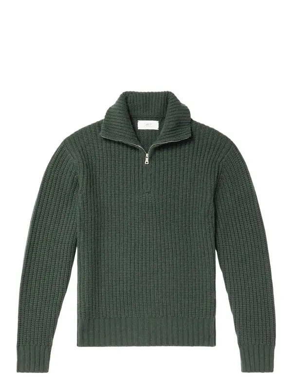 Mr P. Ribbed Wool And Cashmere-blend Half-zip Sweater - Green