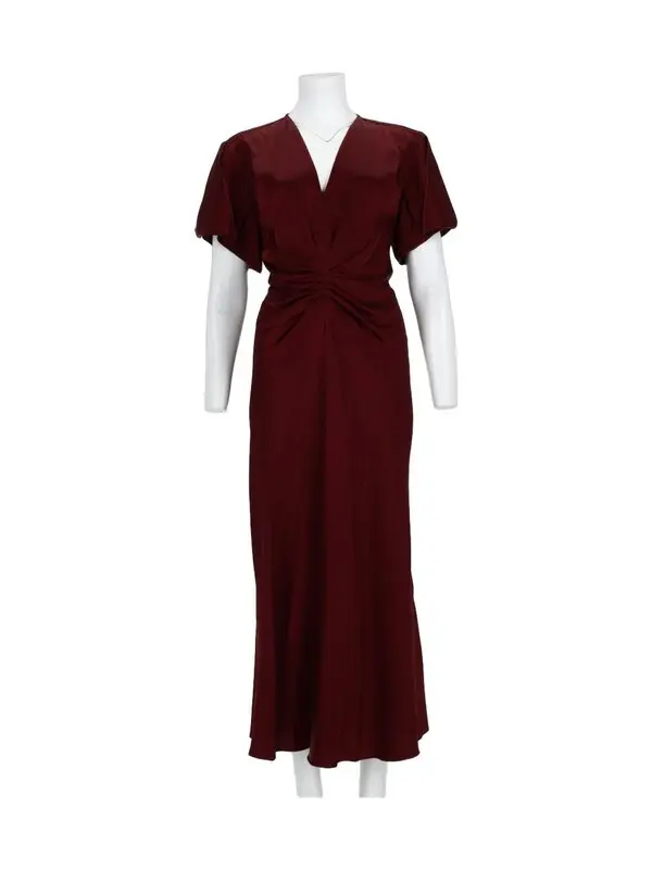 Victoria Beckham Midi Dress With V-neck And Ruching - Multicolor