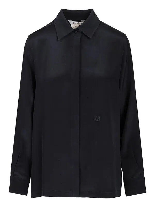Max Mara Silk Crêpe De Chine Shirt With Embroidered Monogram - Blue