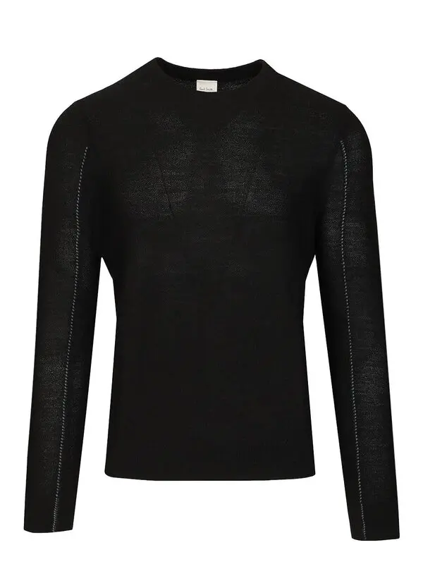Paul Smith Merino Wool Crew Neck Sweater With Contrast Stitching - Black