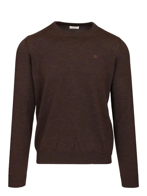 Celine Wool Blend Crew Neck Sweater With Triumph Embroidery - Brown