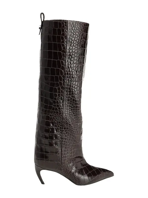 Attico Lea Croc Effect Knee High Boots - Brown