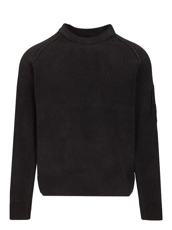 C.P. COMPANY Cotton Chenille Sweater With Lens Detail - Blue