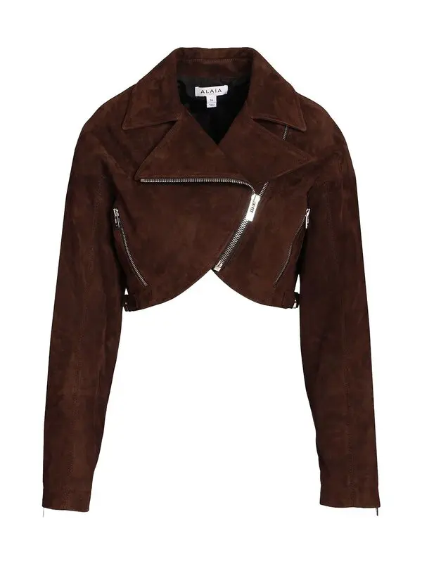 Alaïa Cropped Biker Jacket - Brown