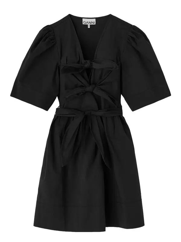 GANNI Bow Detail Mini Dress - Black