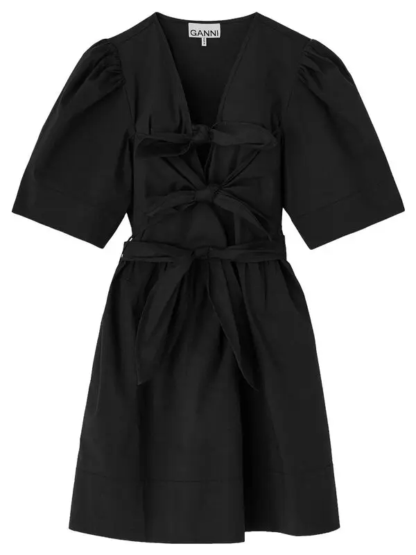 GANNI Bow Detail Mini Dress - Black
