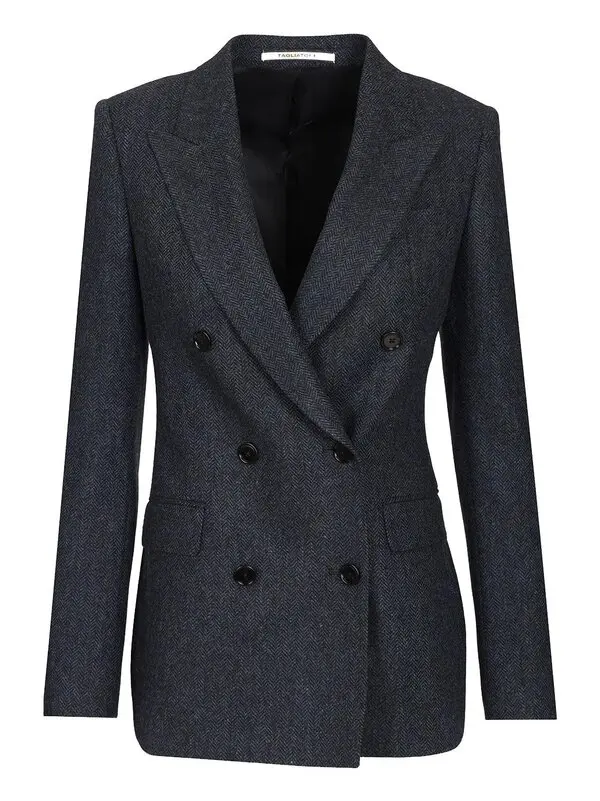 Tagliatore Double-breasted Herringbone Wool And Cashmere Blazer - Blue