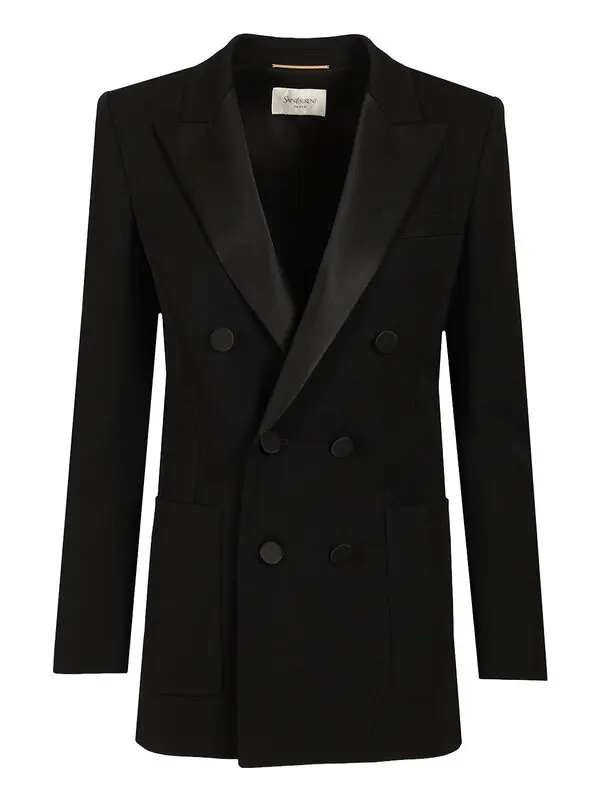 Saint Laurent Double-breasted Peak Lapel Wool Jacket - Black