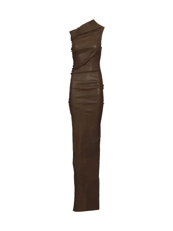 Rick Owens Athena Asymmetrical Leather Blend Gown - Brown