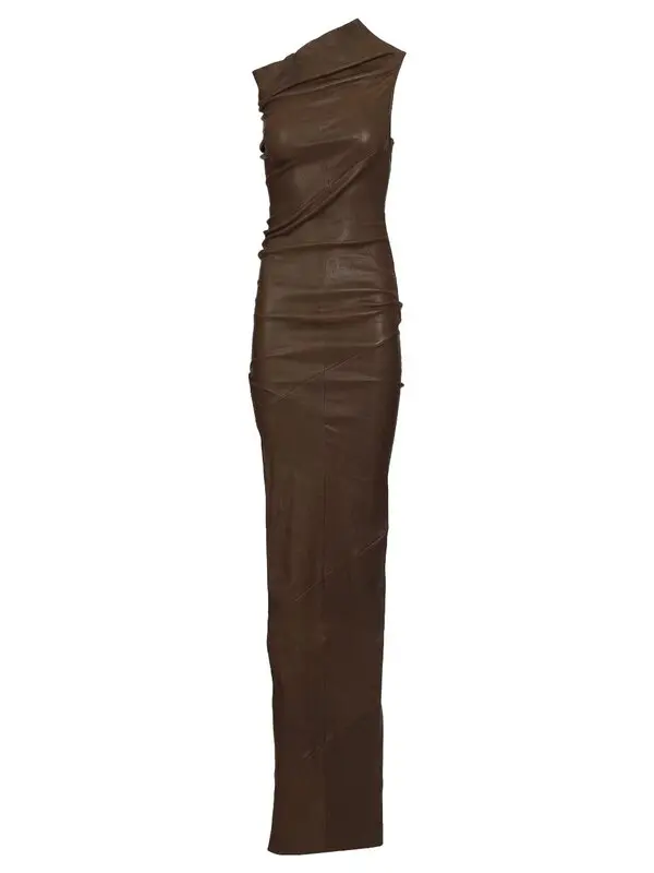 Rick Owens Athena Asymmetrical Leather Blend Gown - Brown