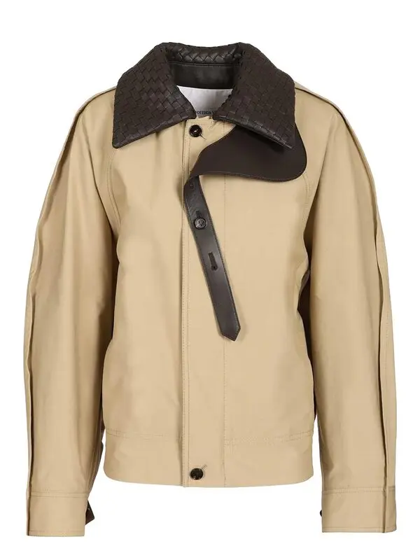 Bottega Veneta Cotton Blouson With Woven Leather Collar - Cream