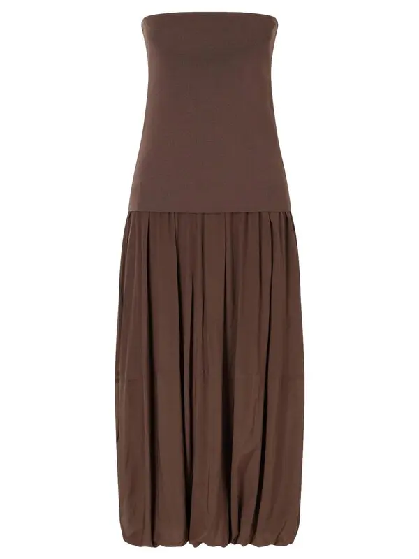 ST. AGNI Ribbed Pleated Jersey Midi Dress - Brown