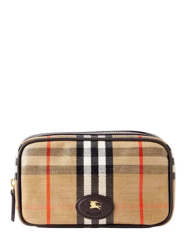 Burberry Checked Coated Canvas And Leather Pouch - Beige