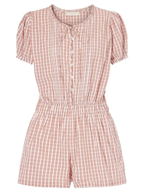 Faithfull The Brand Emilie Checked Cotton Poplin Playsuit - Red