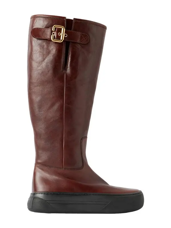 Chloé Delia Leather Knee Boots - Brown