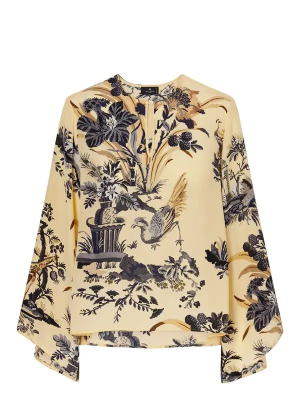 Etro Floral-printed Silk Crepe De Chine Blouse - Beige