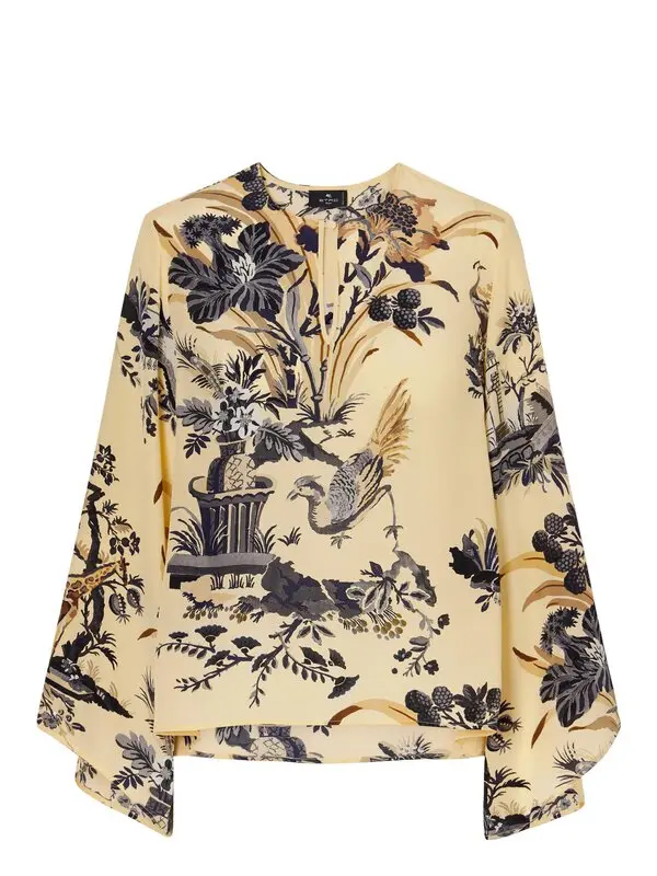 Etro Floral And Fauna Printed Silk Crepe De Chine Blouse - Neutrals