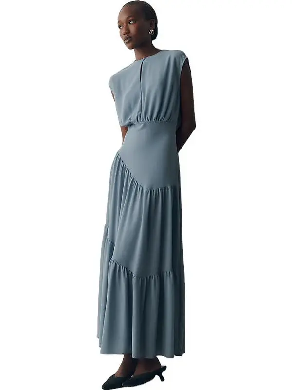 Anthropologie Cap-sleeve Tiered Maxi Dress - Light Blue