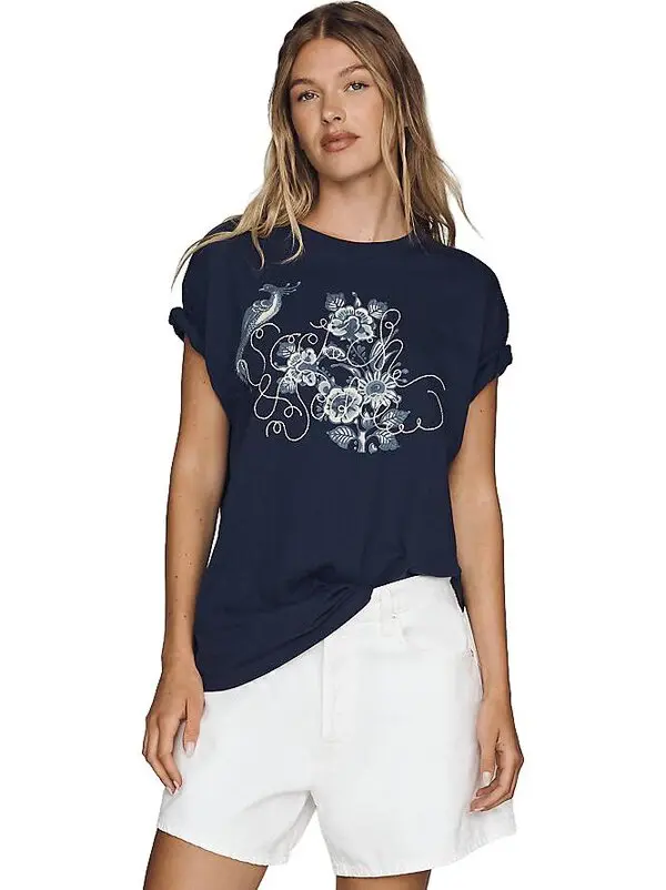 Scotch & Soda Cotton Embroidered T-shirt - Peacoat