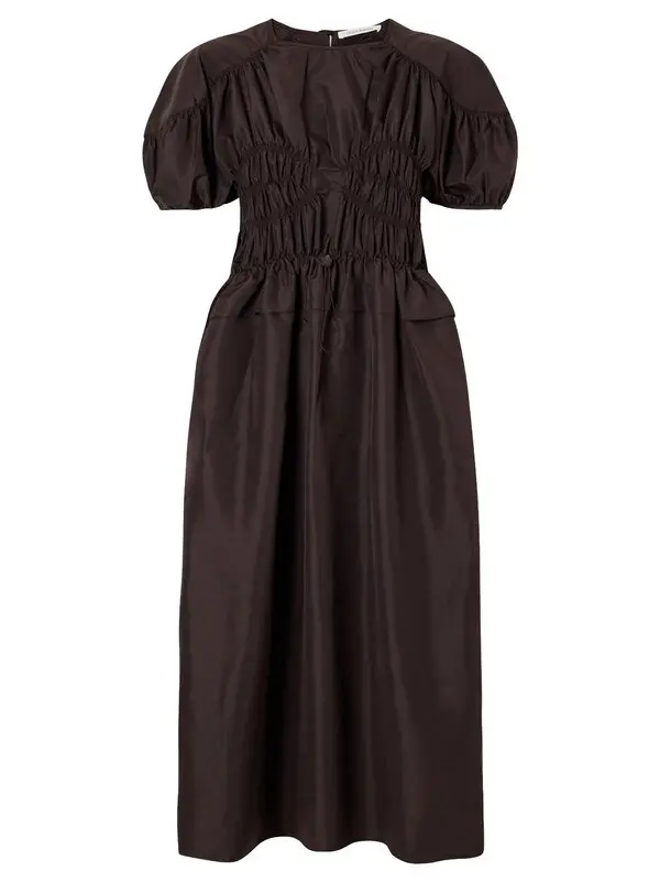 Cecilie Bahnsen Gathered Faille Midi Dress - Brown