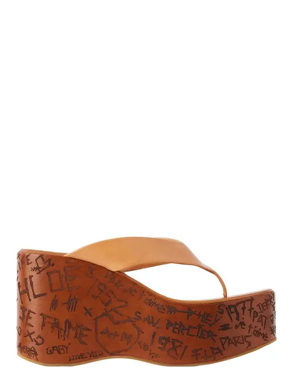 Chloé Leather Platform Thong Sandals - Brown