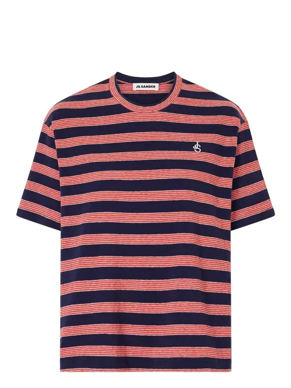 JIL SANDER Embroidered Striped Cotton T-shirt - Blue