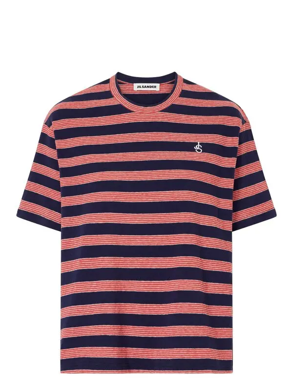 JIL SANDER Logo Embroidered Striped Cotton T-shirt - Navy