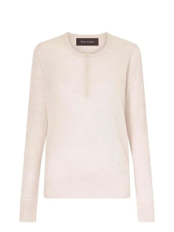 WALES BONNER Nile Henley Wool Sweatshirt - Ivory