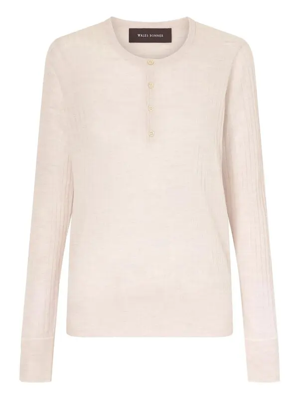 WALES BONNER Nile Ribbed Merino Wool Henley - Neutrals