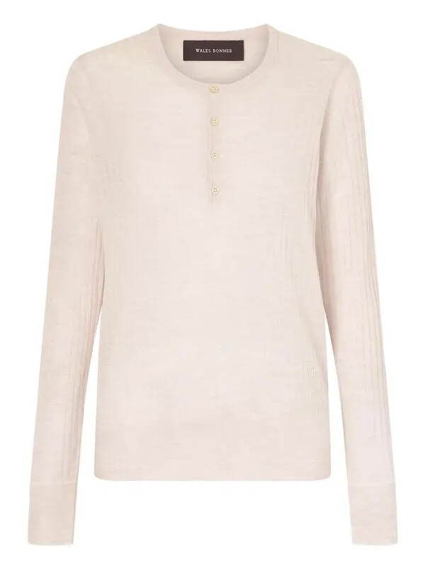 WALES BONNER Nile Ribbed Merino Wool Henley - Neutrals