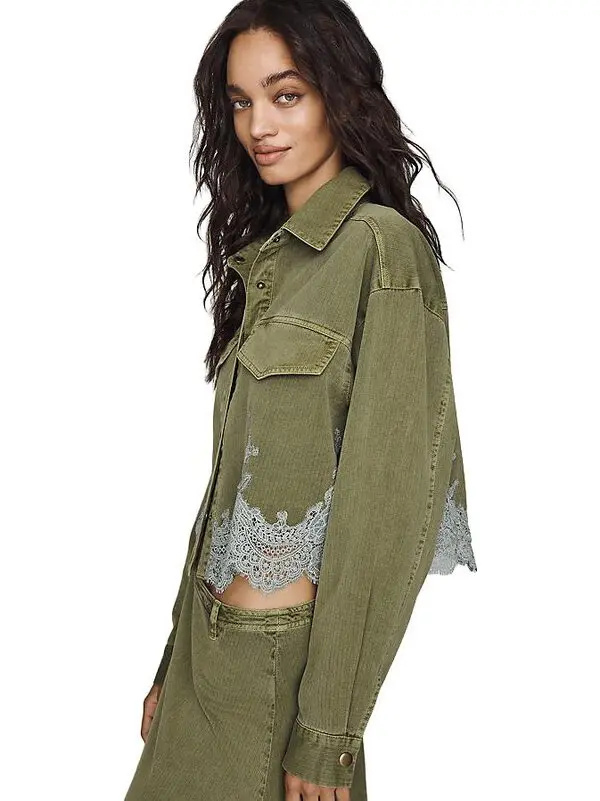 Anthropologie Cotton Lace-trimmed Button-down Shirt - Green