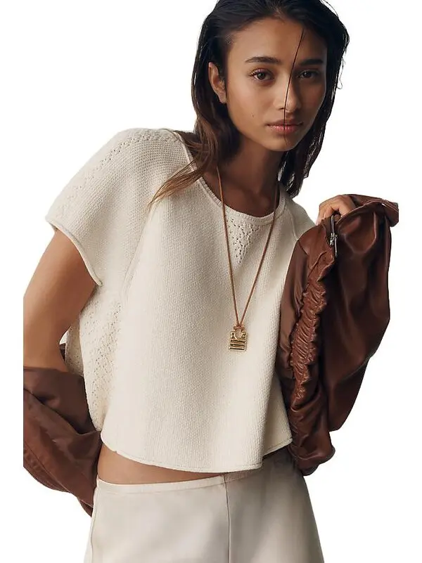 Anthropologie Cotton Pointelle Sweater - Ivory