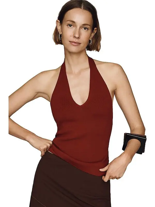 Maeve Halter Sweater Tank Top - Wine