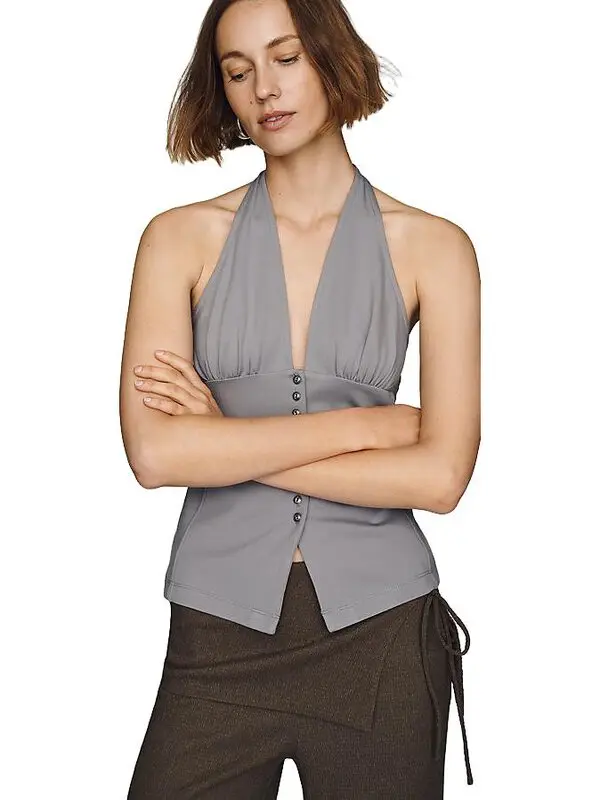 Maeve Plunge Halter Top - Grey