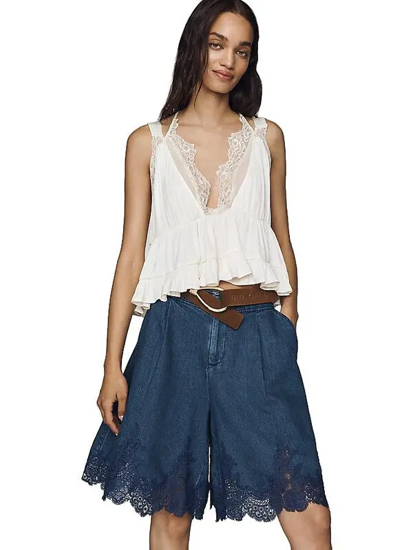 Anthropologie Long Lace Shorts - Indigo