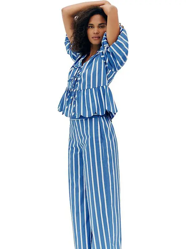 English Factory Striped Full Length Cotton Pants - Blue Stripe