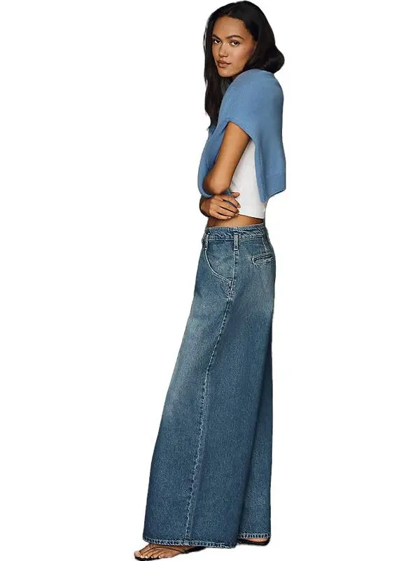 PILCRO Pleated High-rise Wide-leg Jeans - Dark Denim