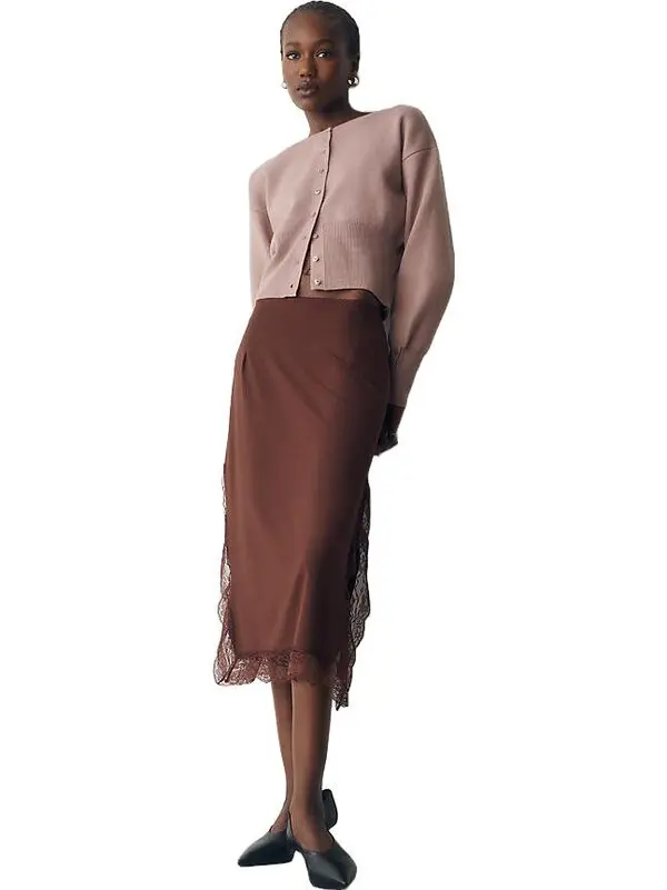 Anthropologie Lace Trim Midi Skirt - Brown