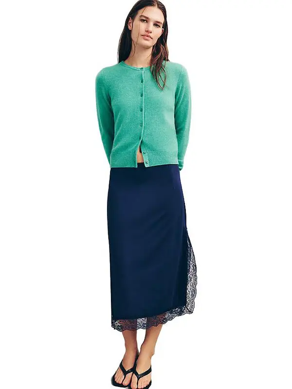 Anthropologie Lace Trim Midi Skirt - Evening Blue