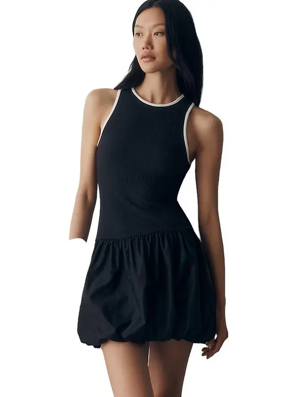 Maeve Twofer Piped Mini Dress - Black