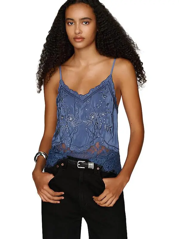LYREBIRD Embellished Lace Tank Top - Navy