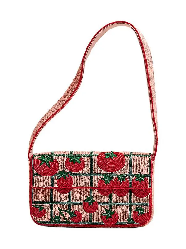 Anthropologie Beaded Shoulder Bag - Tomato