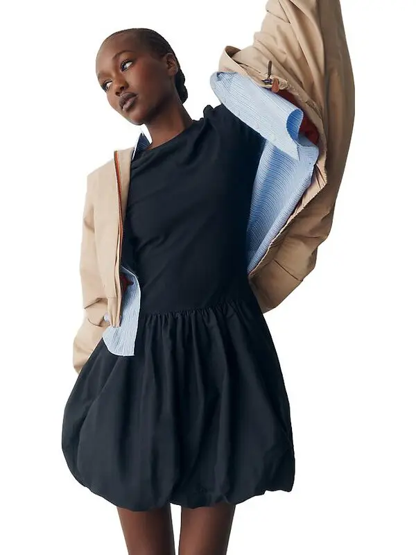 Daily Practice Drop-waist Bubble Mini Dress - Black