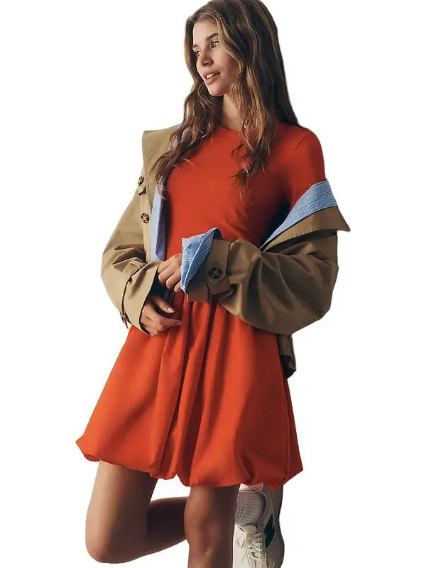 Daily Practice Drop-waist Bubble Mini Dress - Flame Scarlet