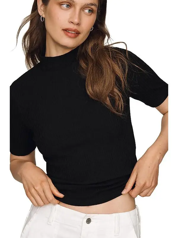 Anthropologie Ribbed Mock-neck Striped Top - Black
