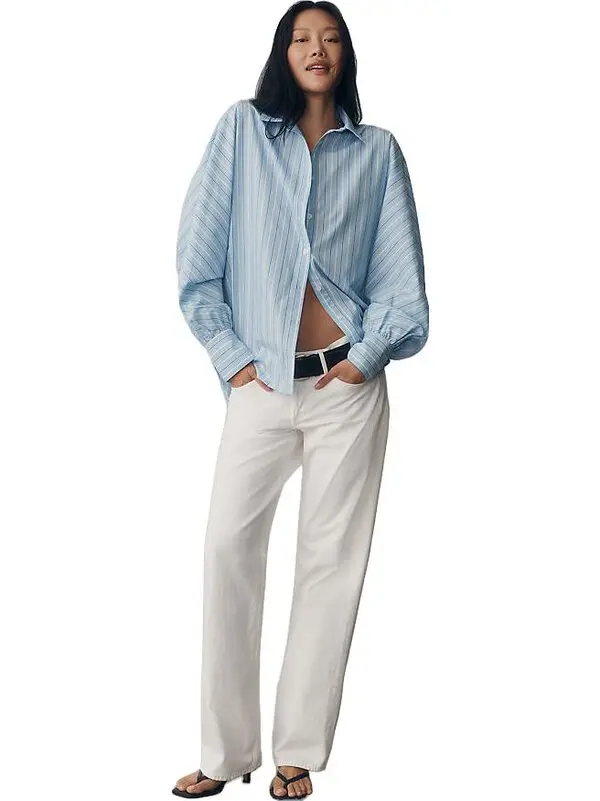 SUNDAY IN BROOKLYN Striped Batwing Sleeve Cotton Shirt - Blue Stripe
