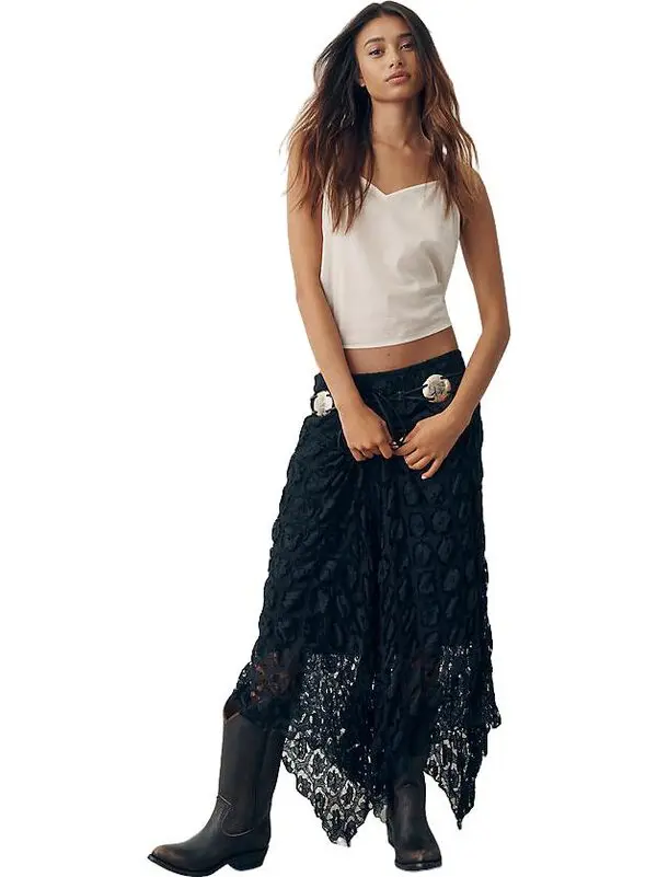 Anthropologie Pucker Lace Midi Skirt - Black