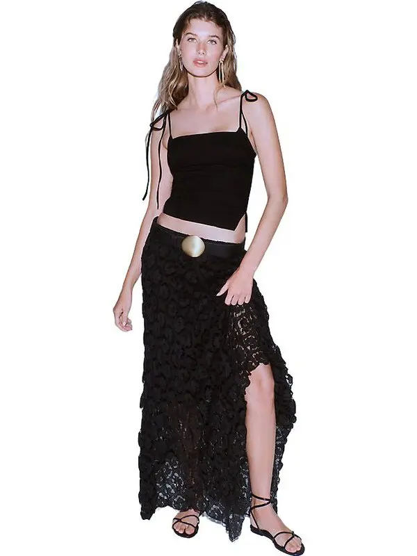 Anthropologie Pucker Lace Midi Skirt - Black